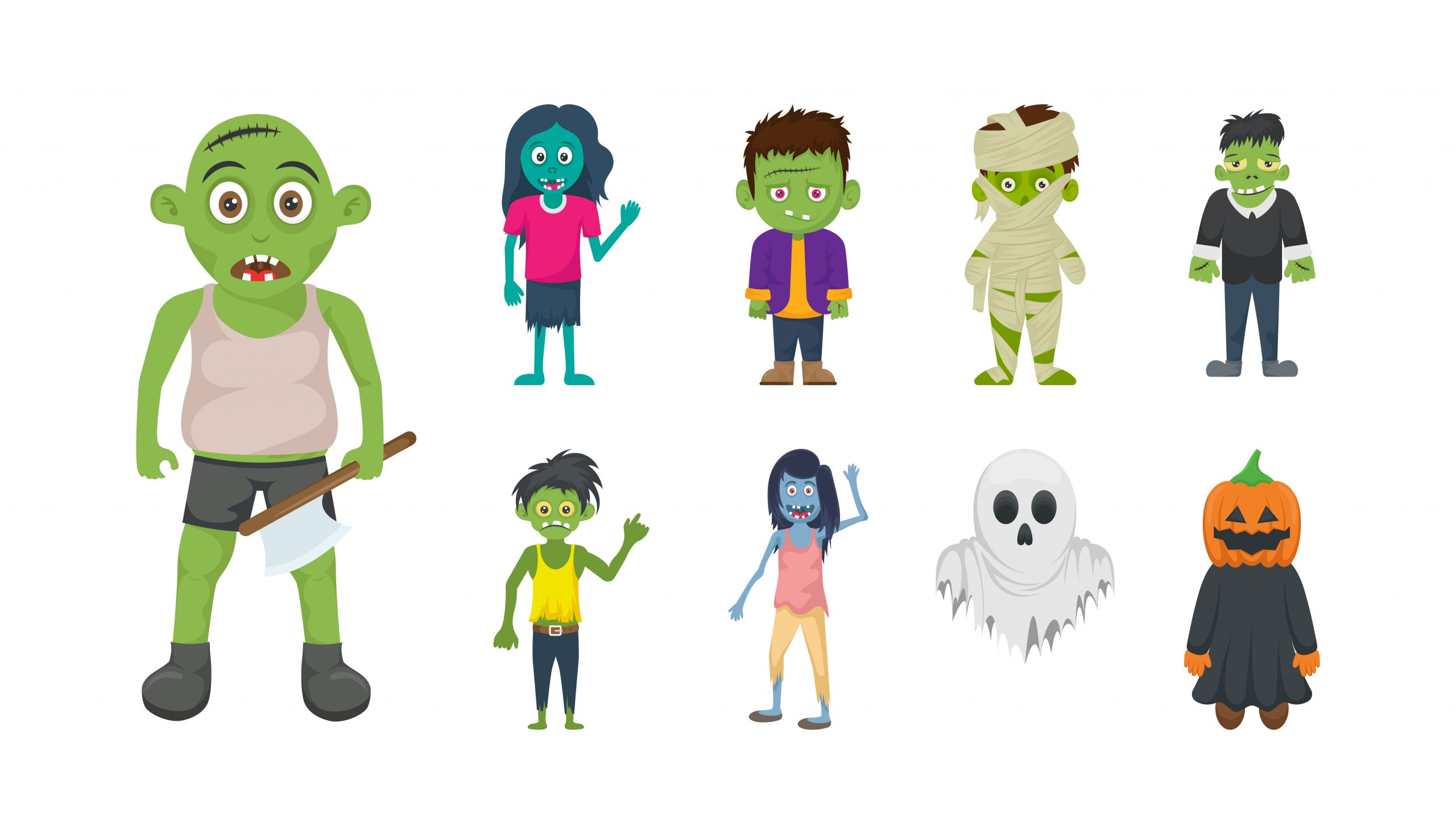 Spooky Halloween Characters Vector Set - Frebers