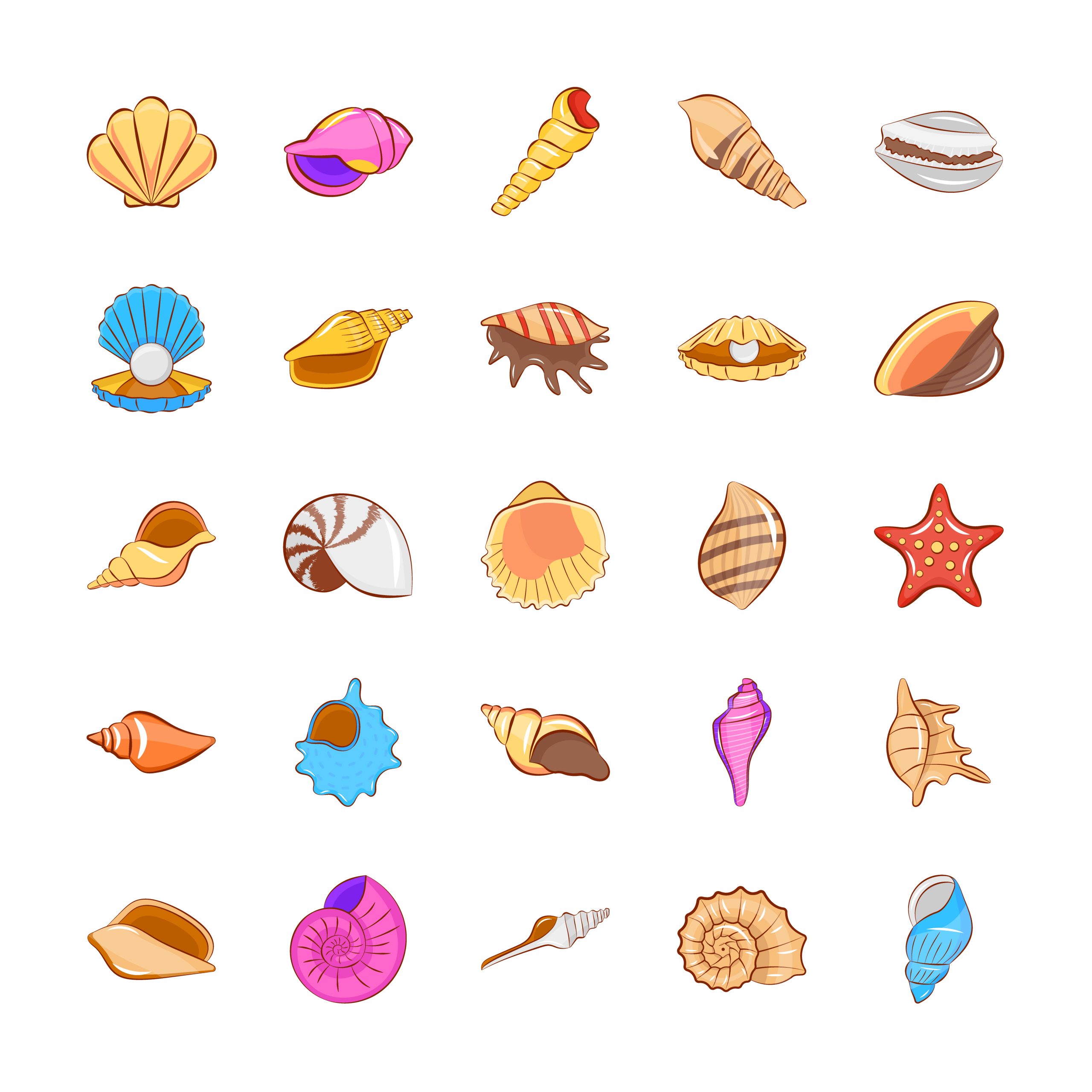 Set of Shells Flat Icons | Frebers