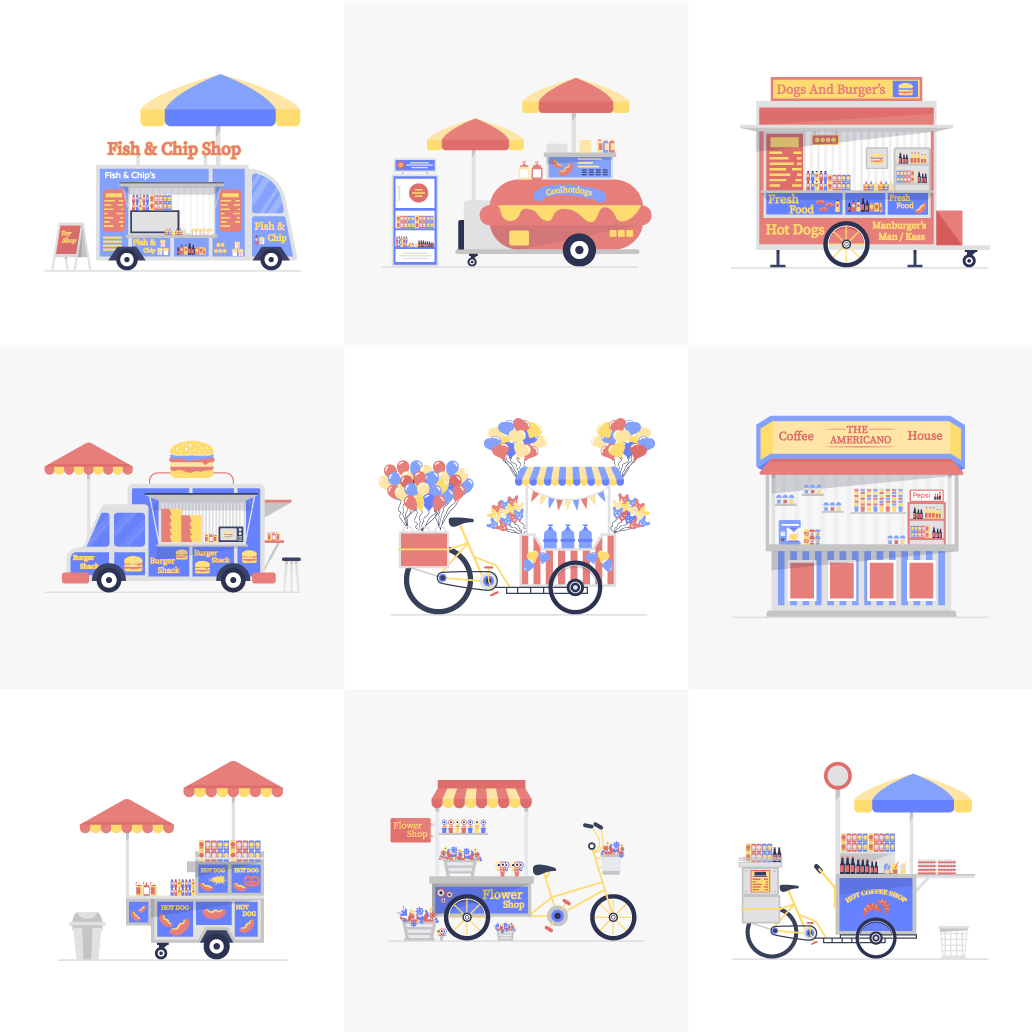 Free Food Stalls Vectors Download - Frebers
